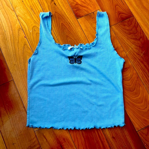 Tops | Hm Blue Butterfly Crop Top | Poshmark